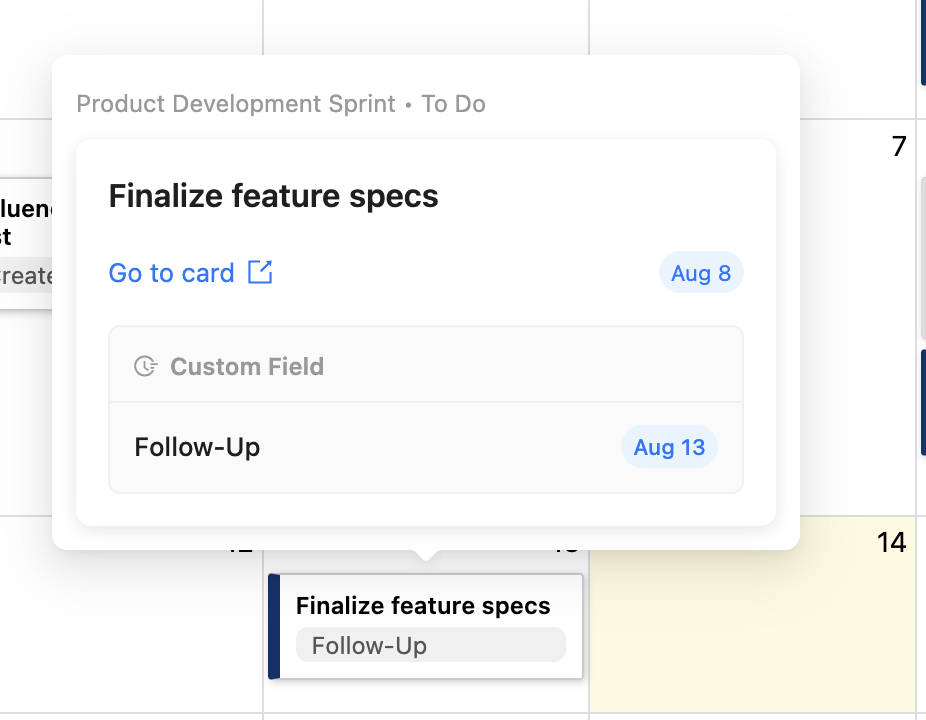 Calendar for Checklists, Custom Fields, & Cards Power-Up | Trello