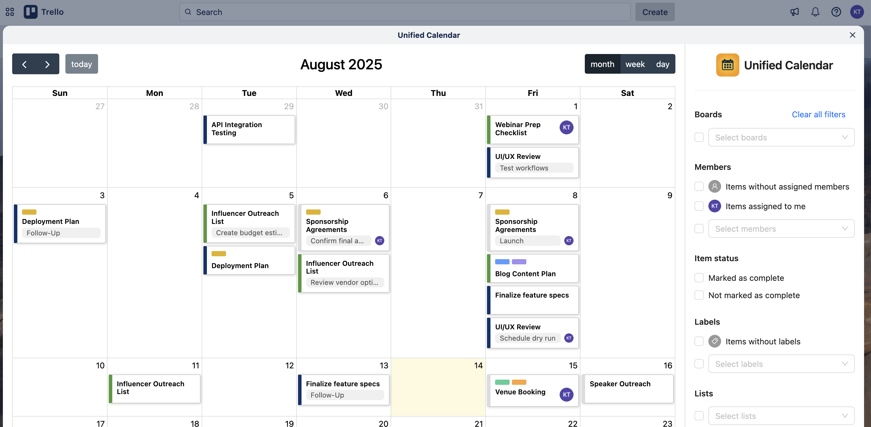 Calendar for Checklists, Custom Fields, & Cards Power-Up | Trello